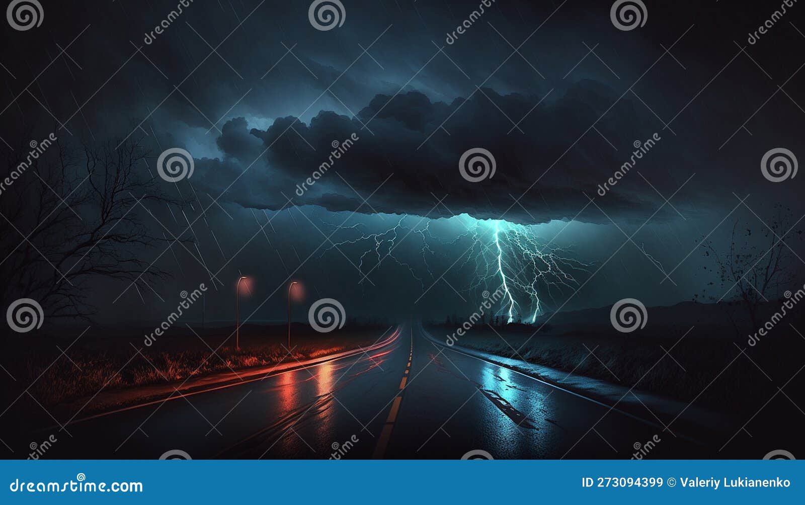 The Road Under the Storm and Rain Stock Illustration - Illustration of ...