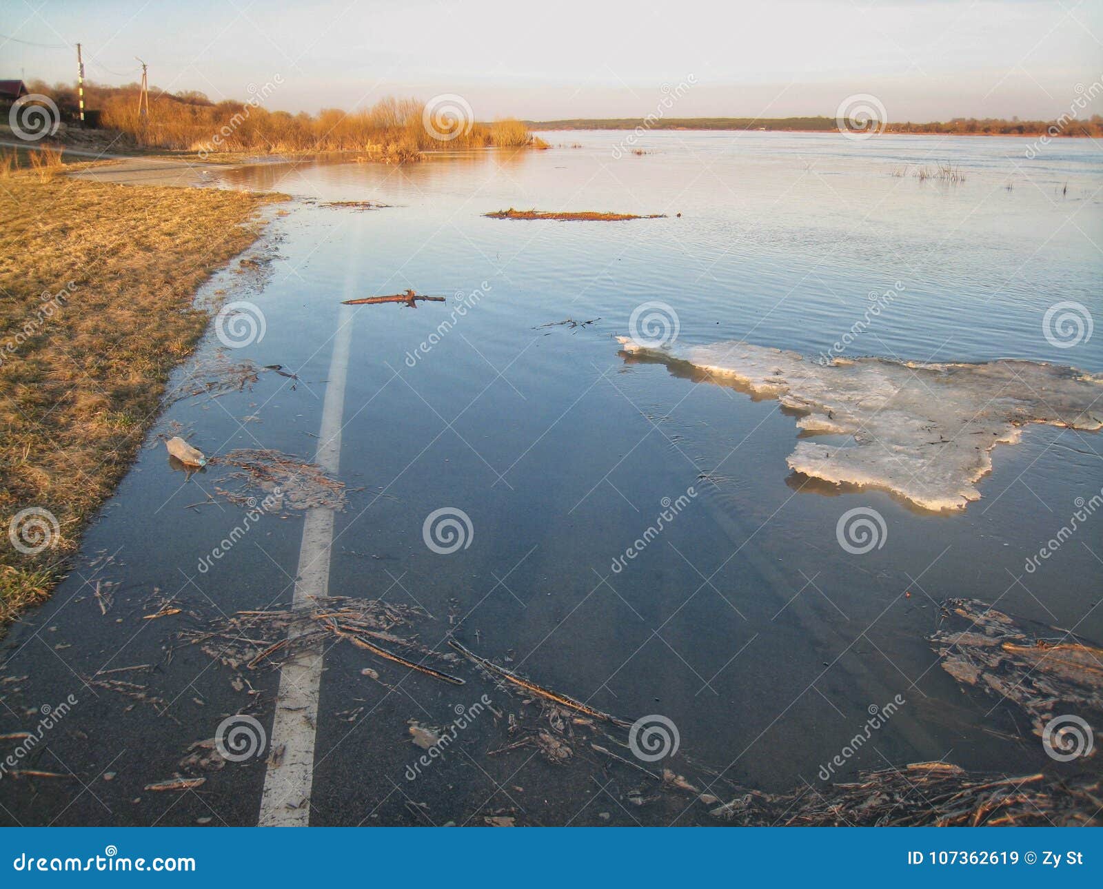 Road under water stock image. Image of flood, background - 107362619