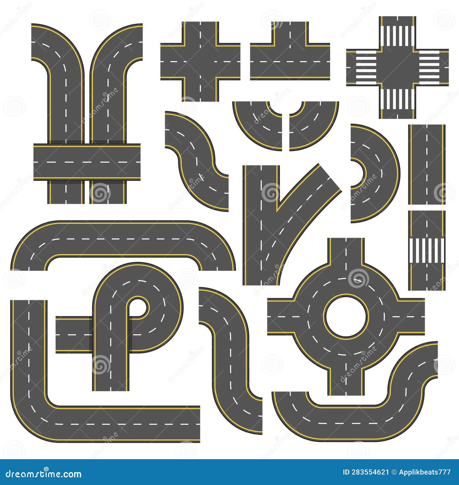 Road Elements. Collection of Connectable Highway Elements. Top View ...