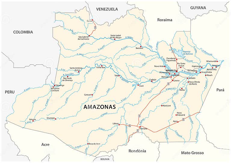 Road Vector Map of the Brazilian State Amazonas, Stock Vector ...
