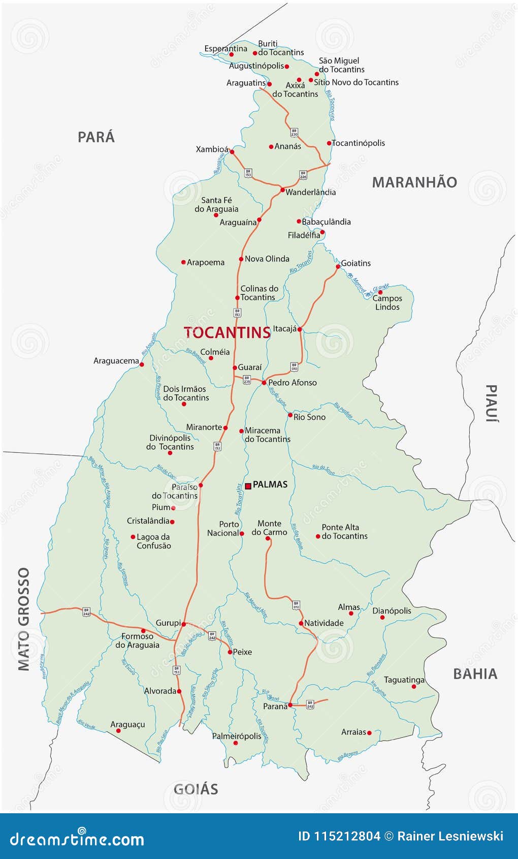 Road Map of the Brazilian State Tocantins Stock Vector - Illustration ...