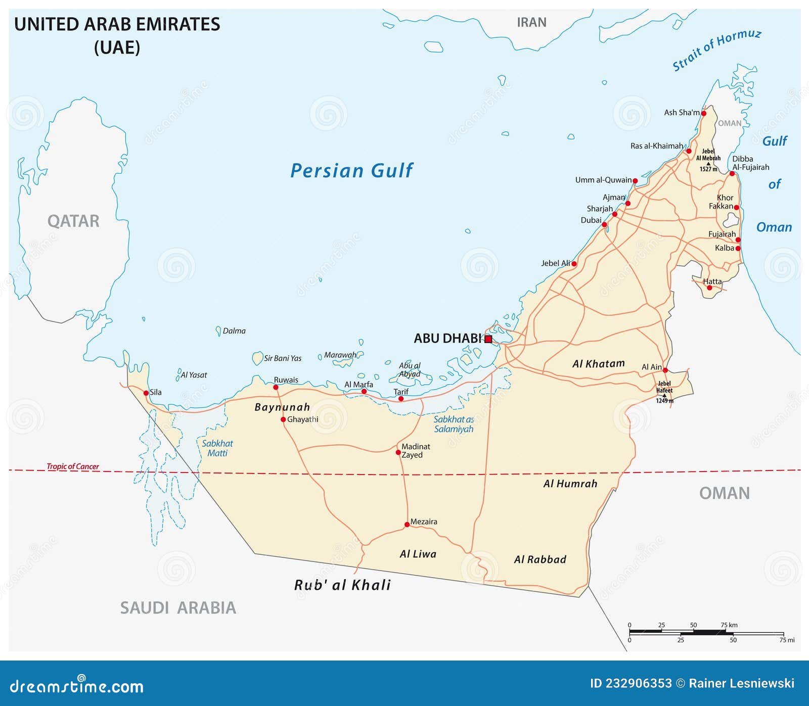 Road Vector Map of United Arab Emirates, UAE Stock Vector ...