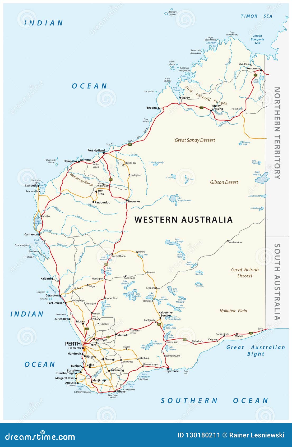 Road Vector Map of the Western Australian State Stock Vector ...