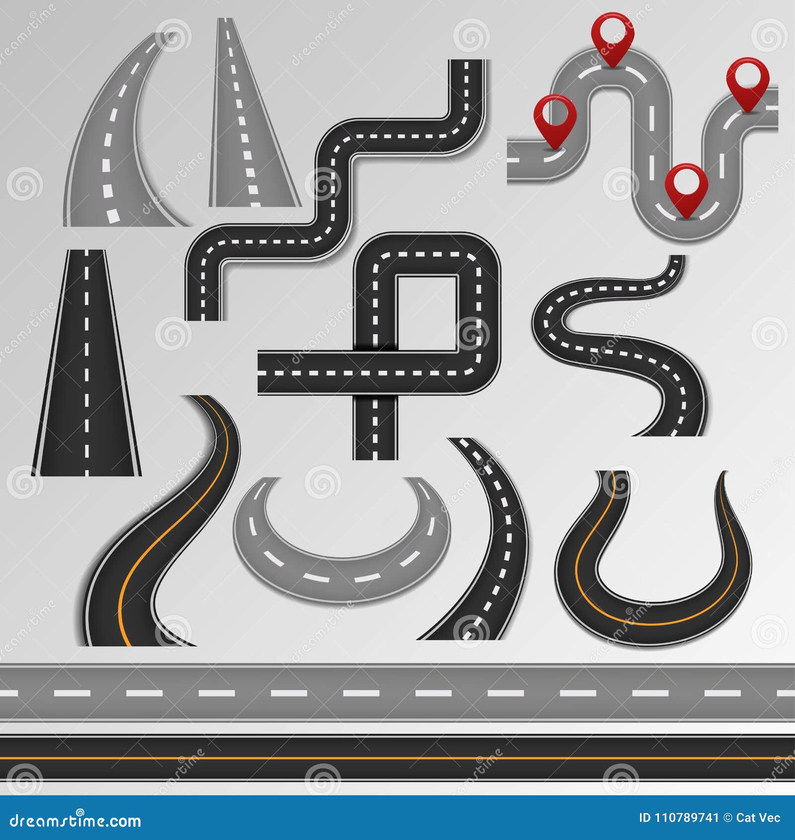 Road Vector Roadway and Highway on Map with Route Path Illustration Set ...