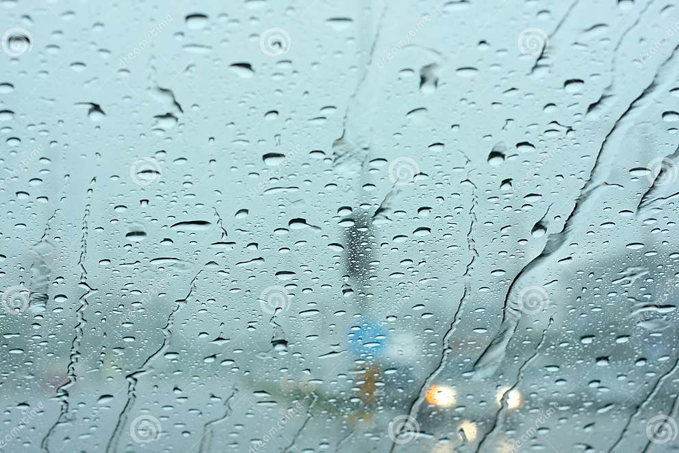 Road View through Car Window with Rain Drops Stock Photo - Image of ...