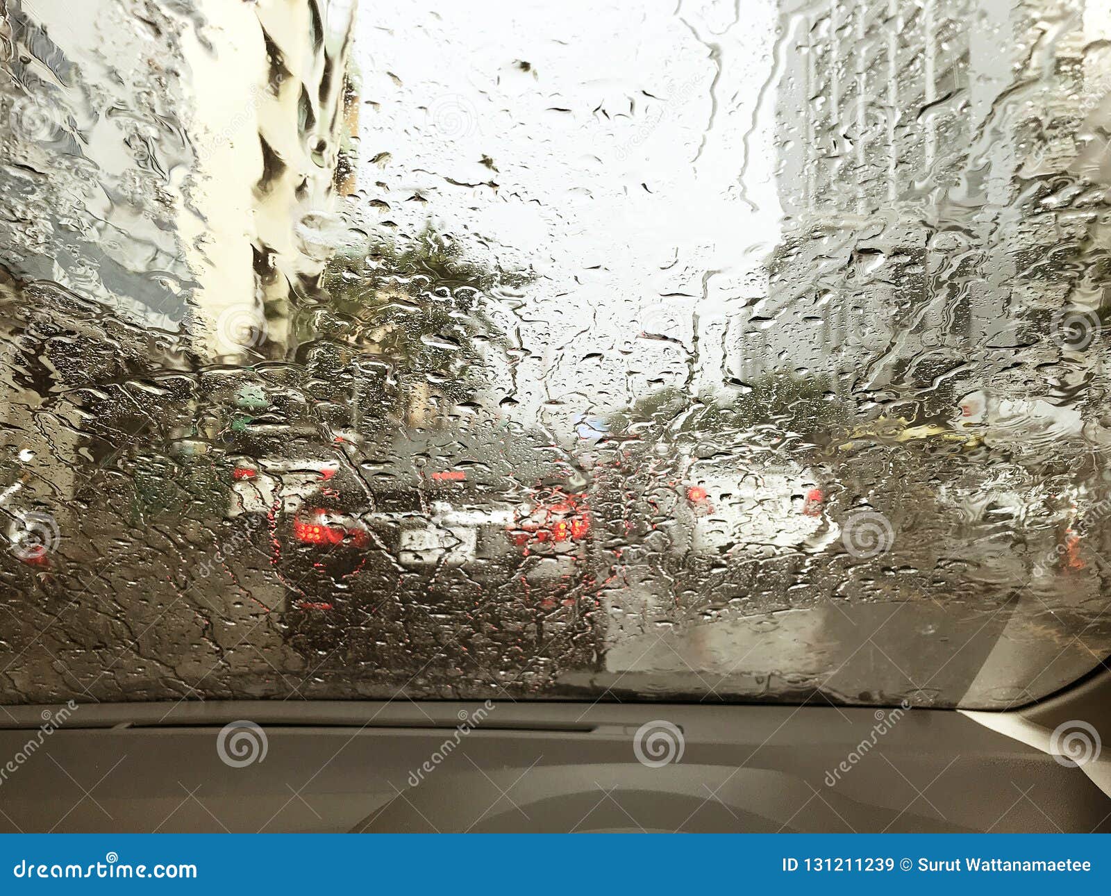 Road View through Car Window with Rain Drops, Driving in Rain Stock ...