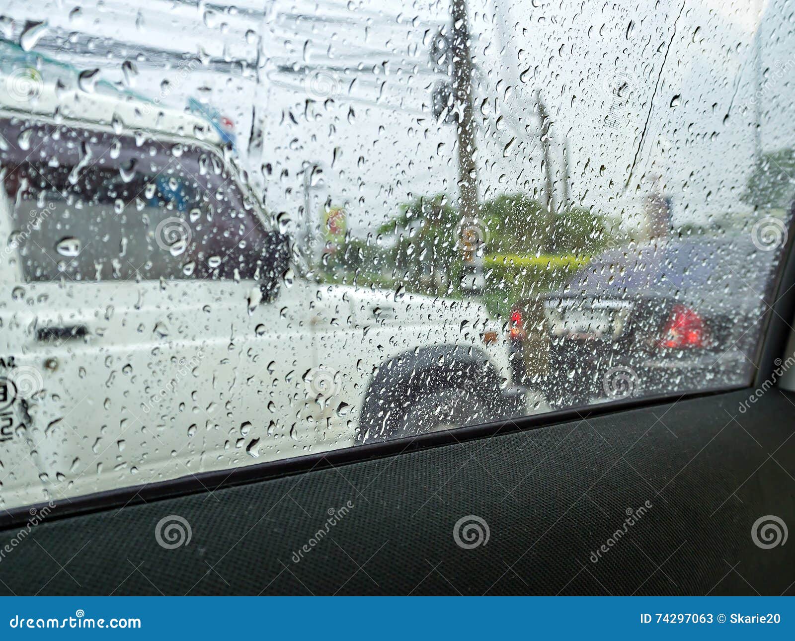 Road View through Car Windshield with Rain Drops Stock Image - Image of ...