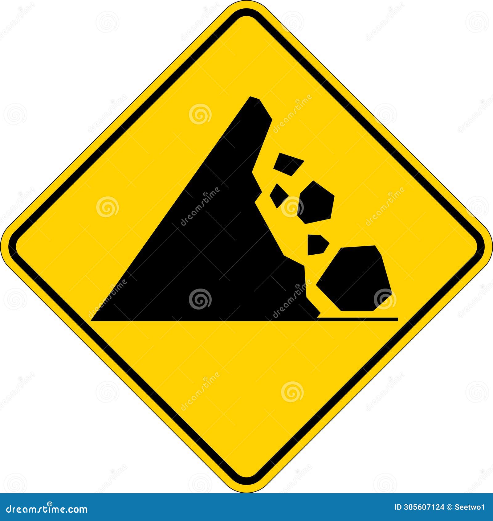Road Warning Sign, Mountain Rocks Falling Symbol Stock Vector ...