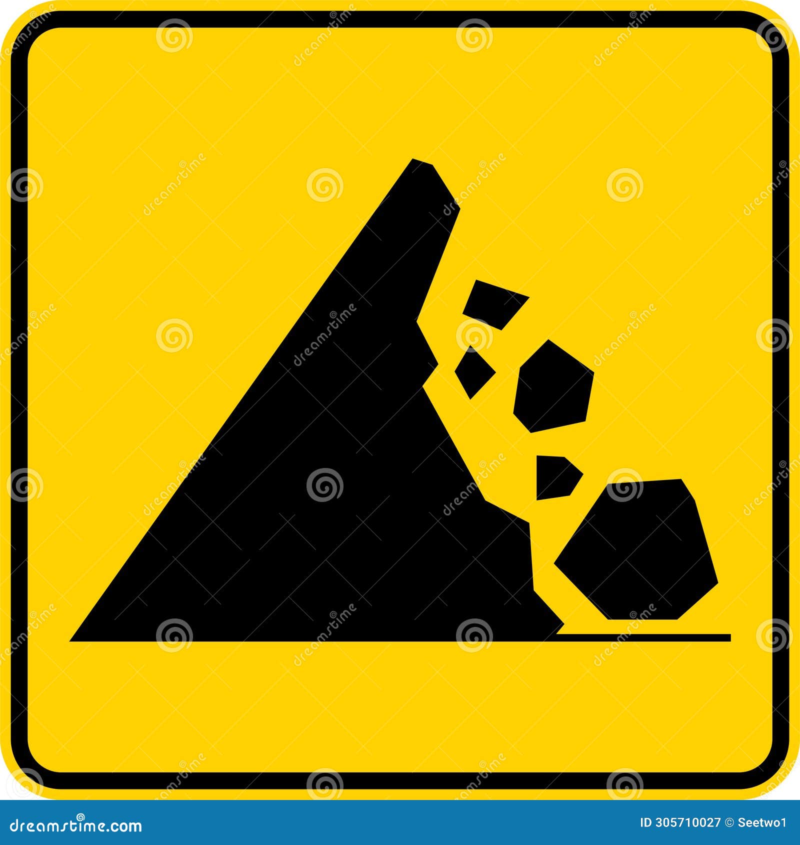 Road Warning Sign, Mountain Rocks Falling Symbol Stock Vector ...
