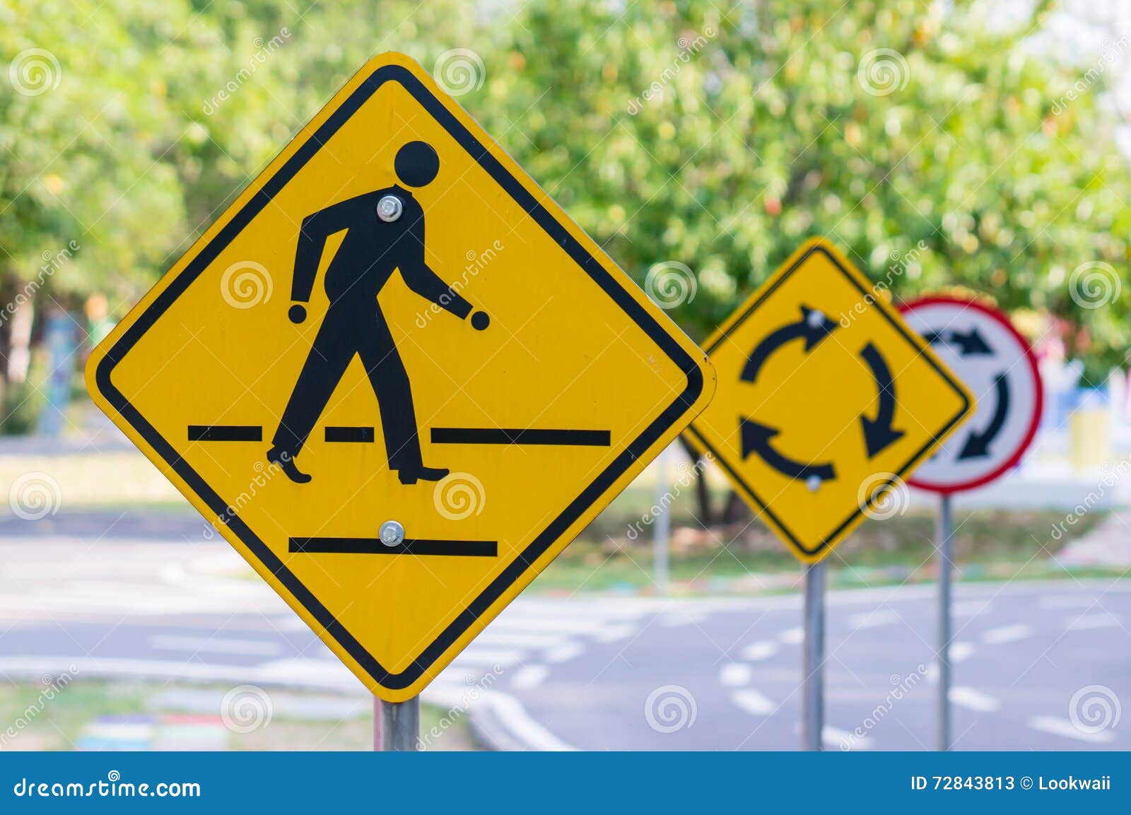 Road Warning Sign with Sky with Man Walking Symbol Stock Image - Image ...