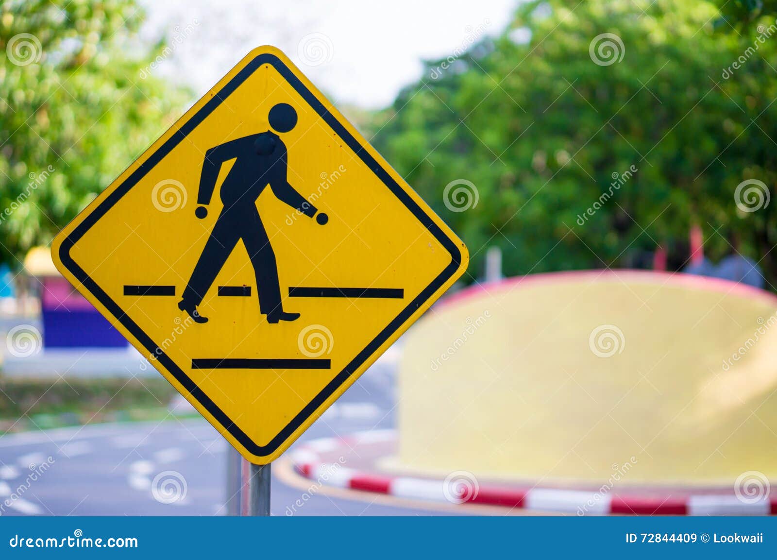 Road Warning Sign with Sky with Man Walking Symbol Stock Image - Image ...