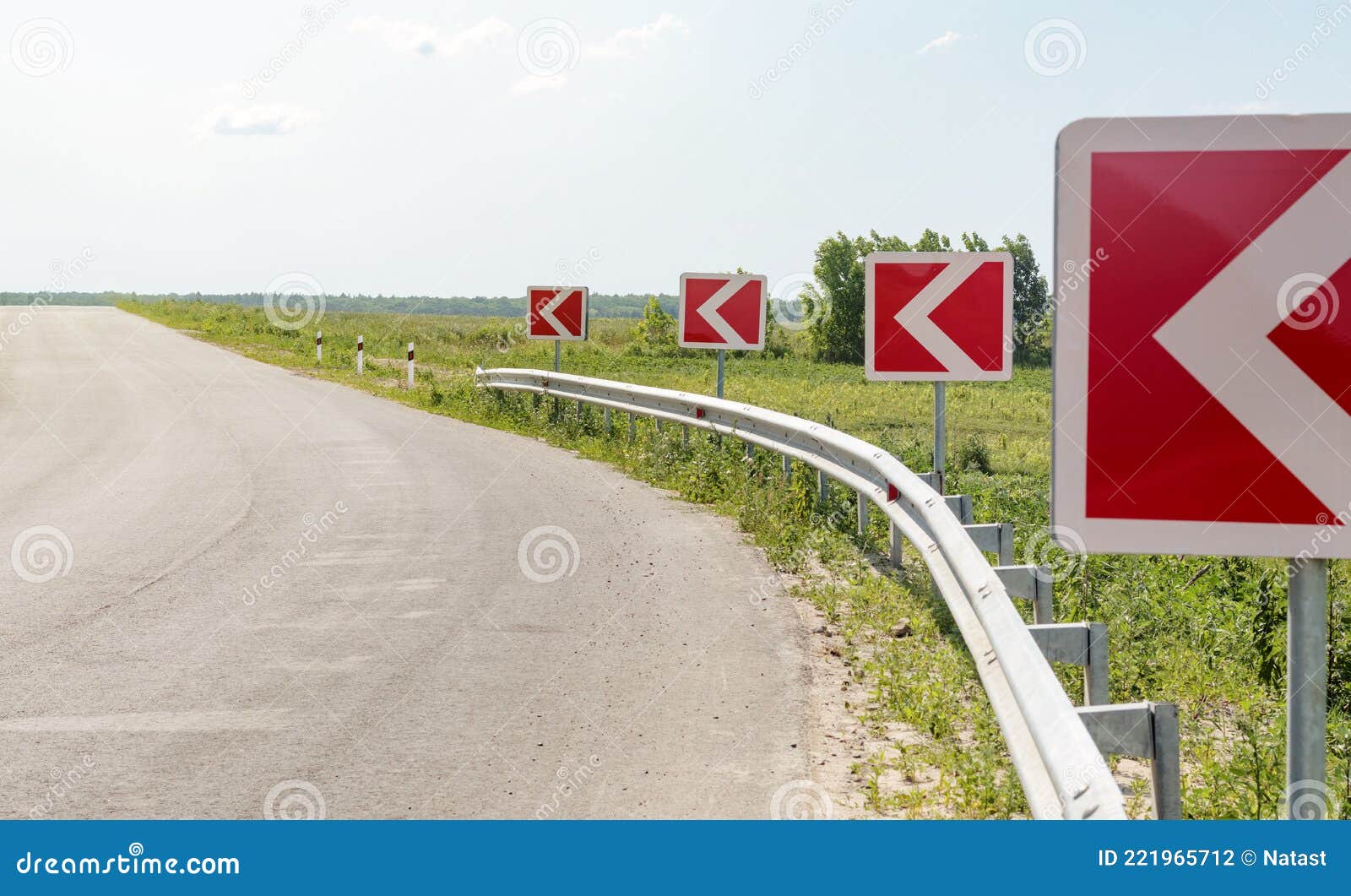 Road with Warning Signs about Sharp Turn of Road Stock Photo - Image of ...