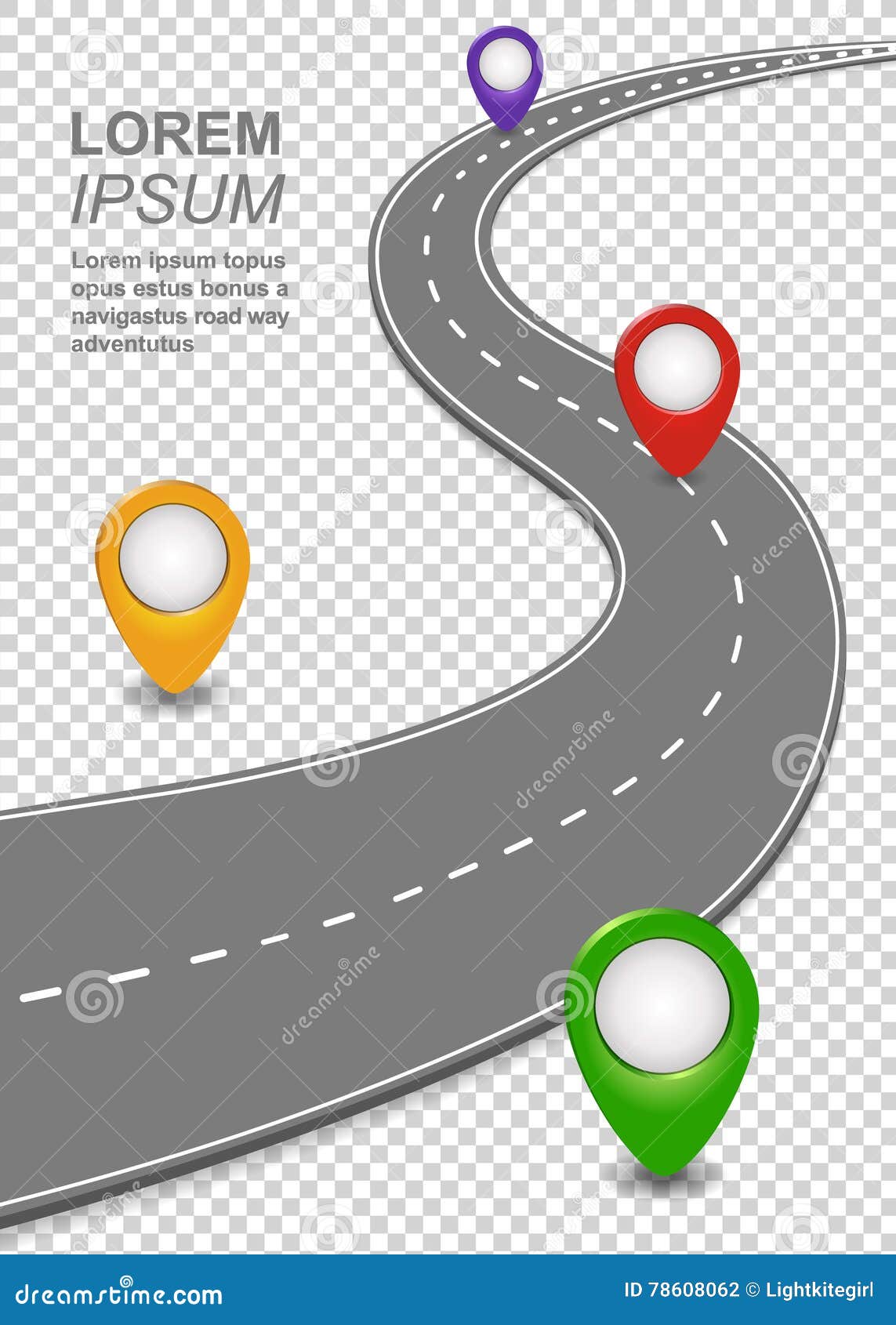 Road Way Navigation Infographic. Highway Template with a Curvy Car ...