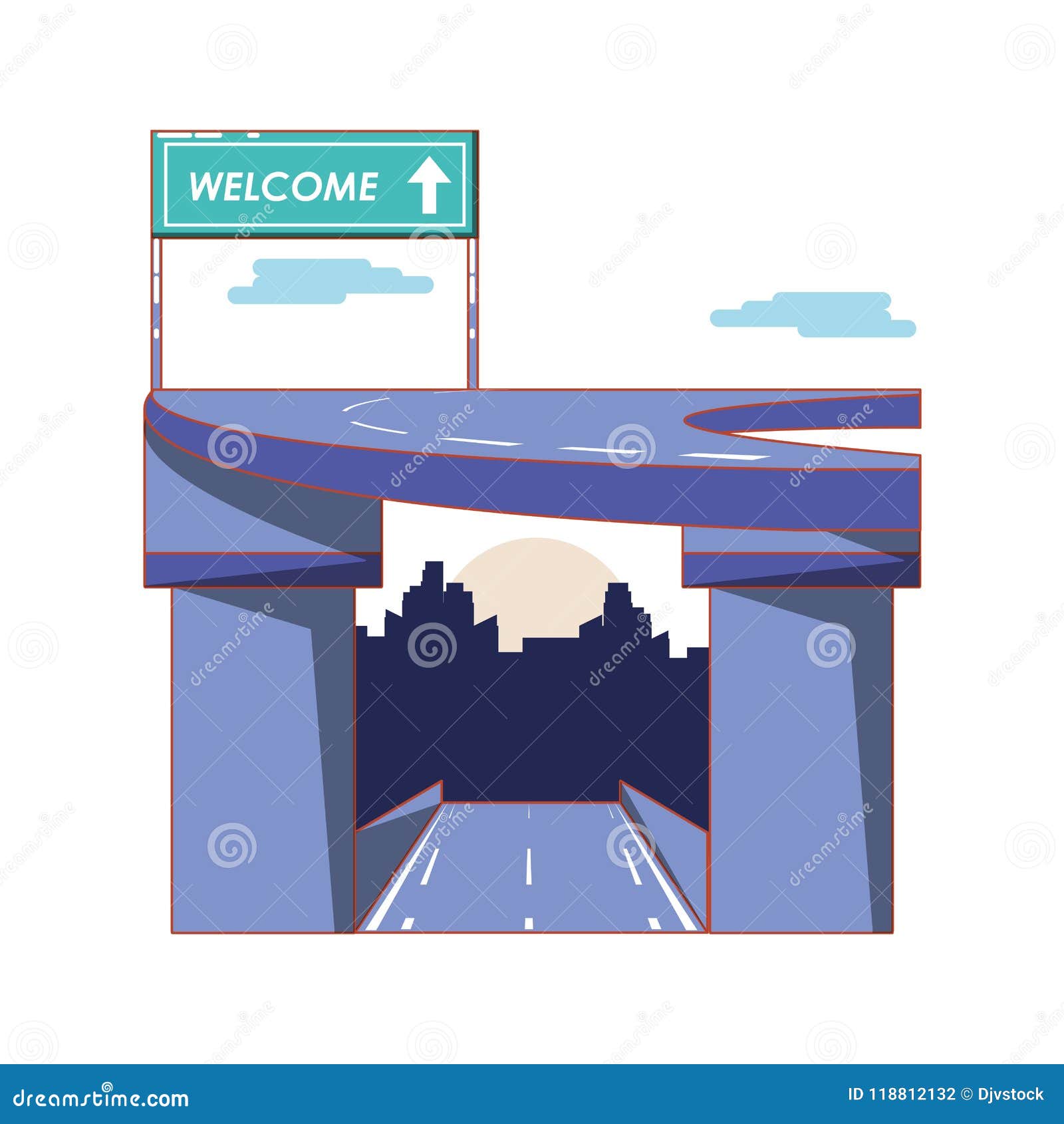 Road with welcome label stock vector. Illustration of roadside - 118812132