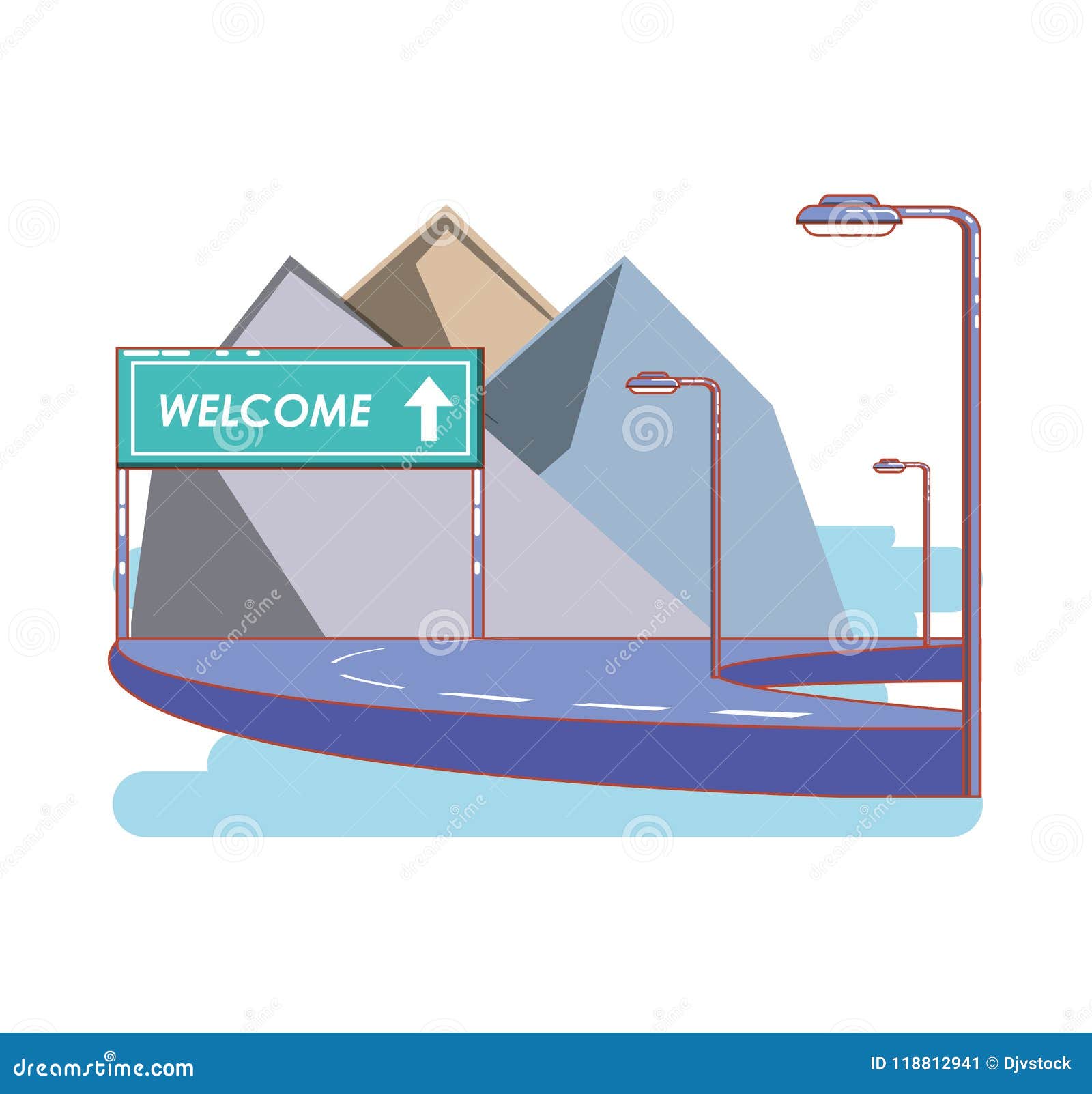Road with welcome label stock vector. Illustration of journey - 118812941