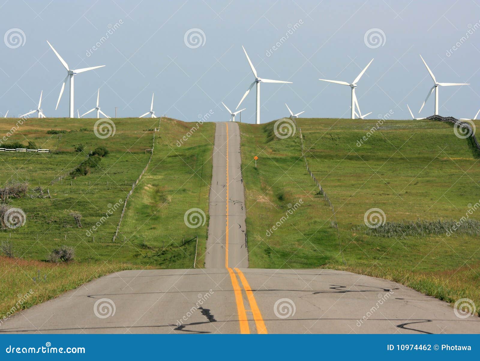 Road through Wind Farm stock photo. Image of power, hill - 10974462