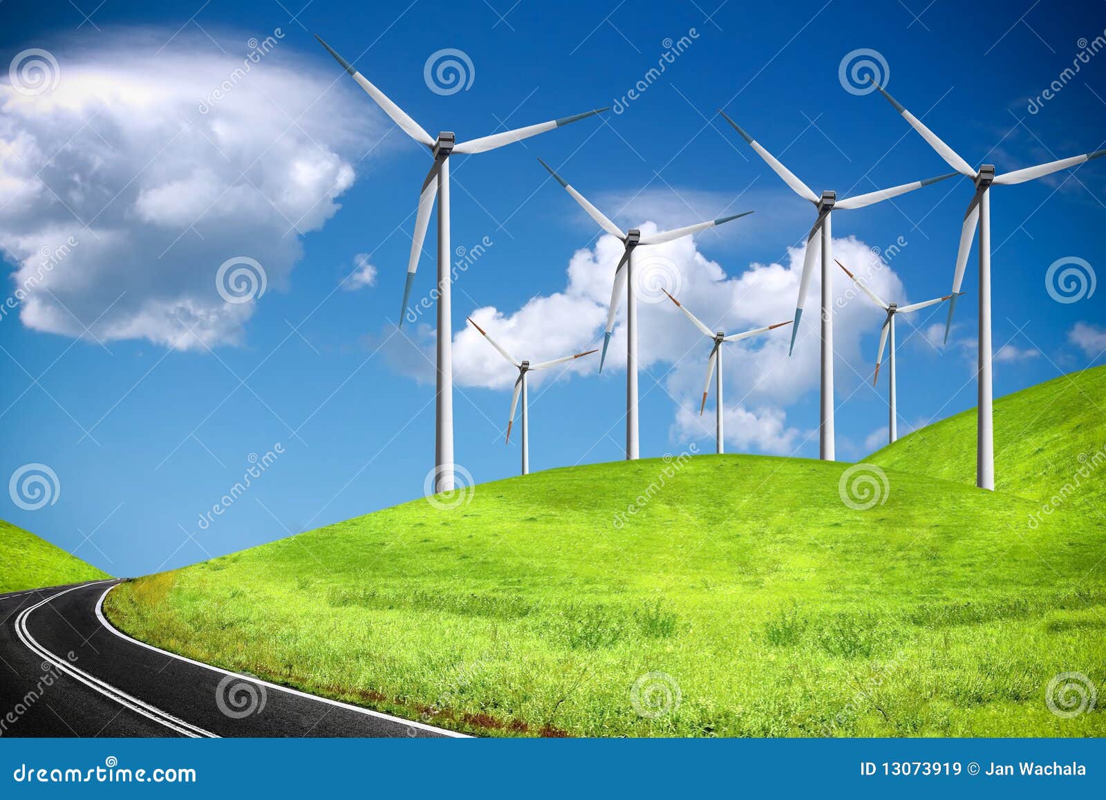 Road and wind turbines stock image. Image of generate - 13073919