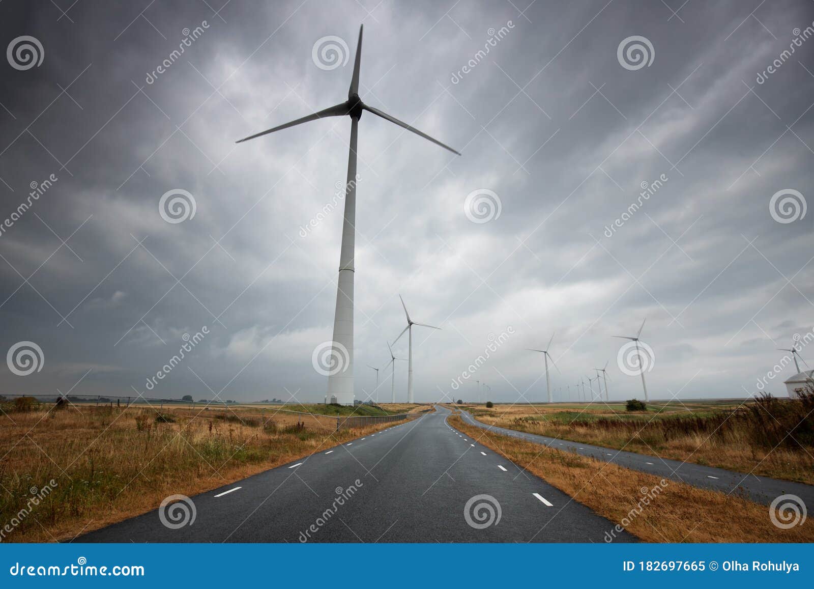 Road between Wind Turbines in Holland Stock Image - Image of nature ...