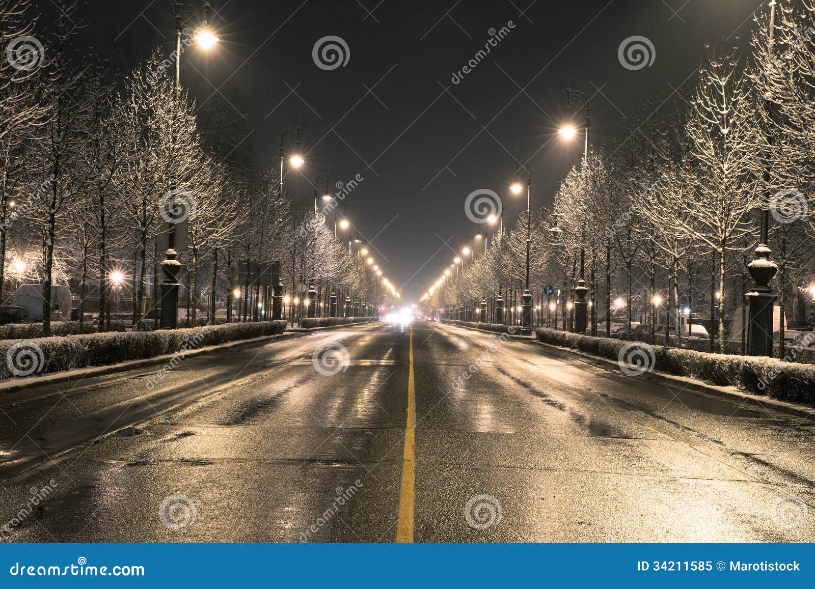 Road in the winter night stock image. Image of street - 34211585