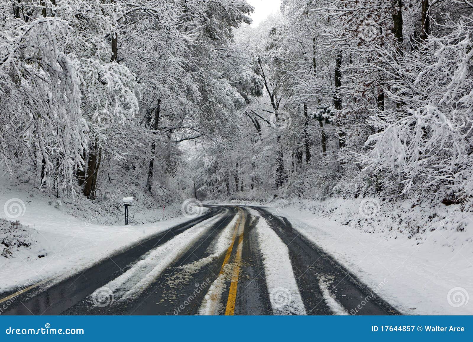 Road in Winter Snow Scene stock image. Image of river - 17644857