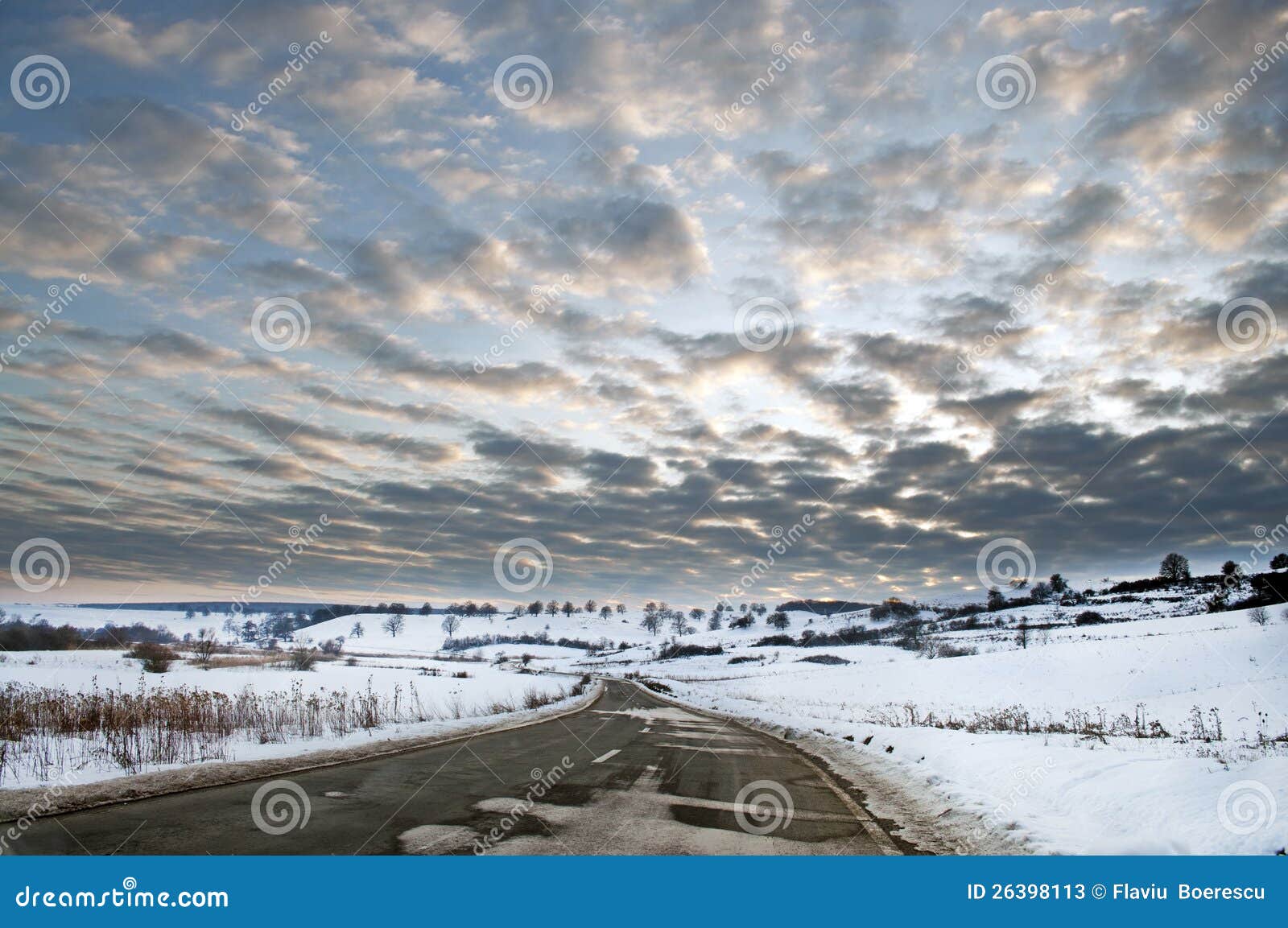 Road in Winter with Sun at Sunset Stock Image - Image of asphalt ...