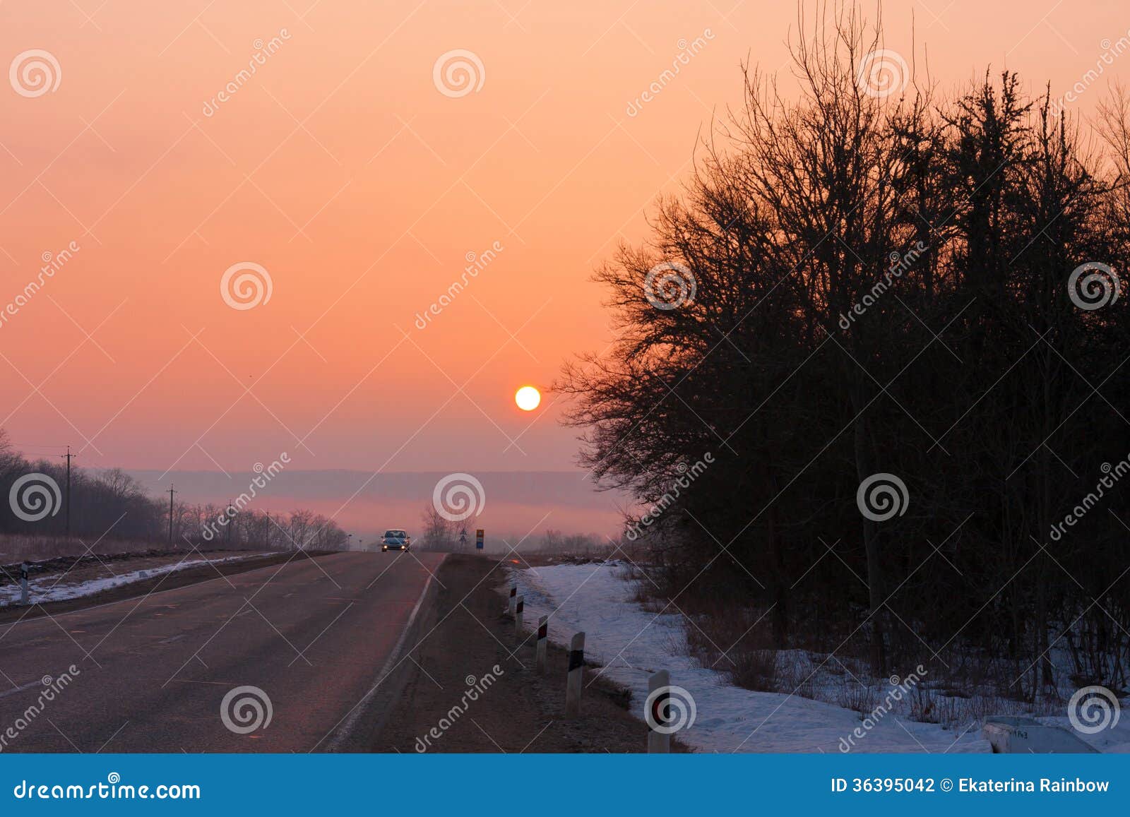 Road winter sunset stock photo. Image of bright, freeze - 36395042