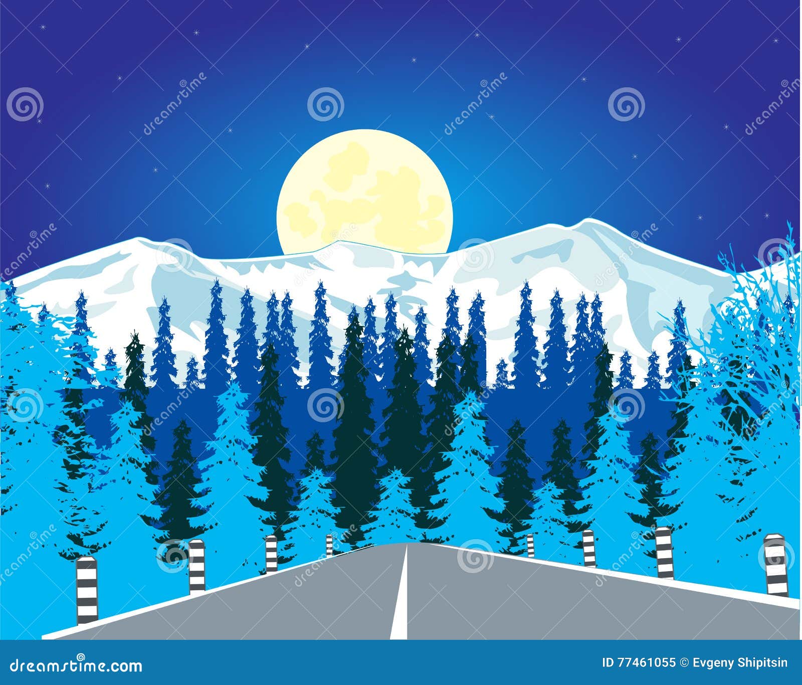 Road in wood in winter stock vector. Illustration of vector - 77461055