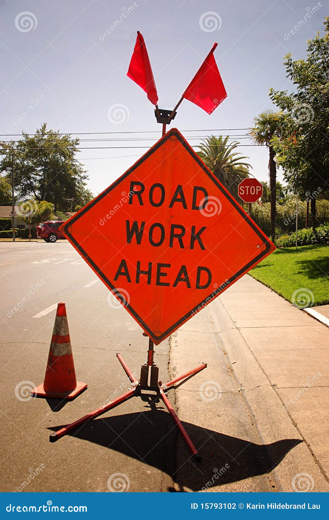 Road Work Ahead stock photo. Image of cone, danger, stand - 15793102