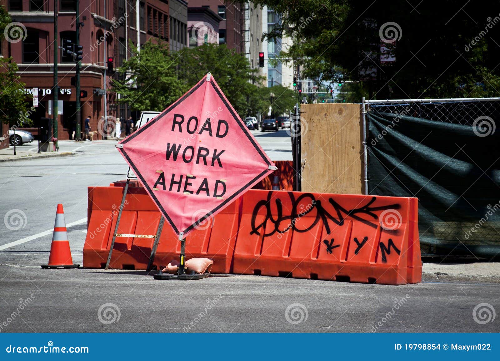 Road work ahead stock photo. Image of light, city, moving - 19798854