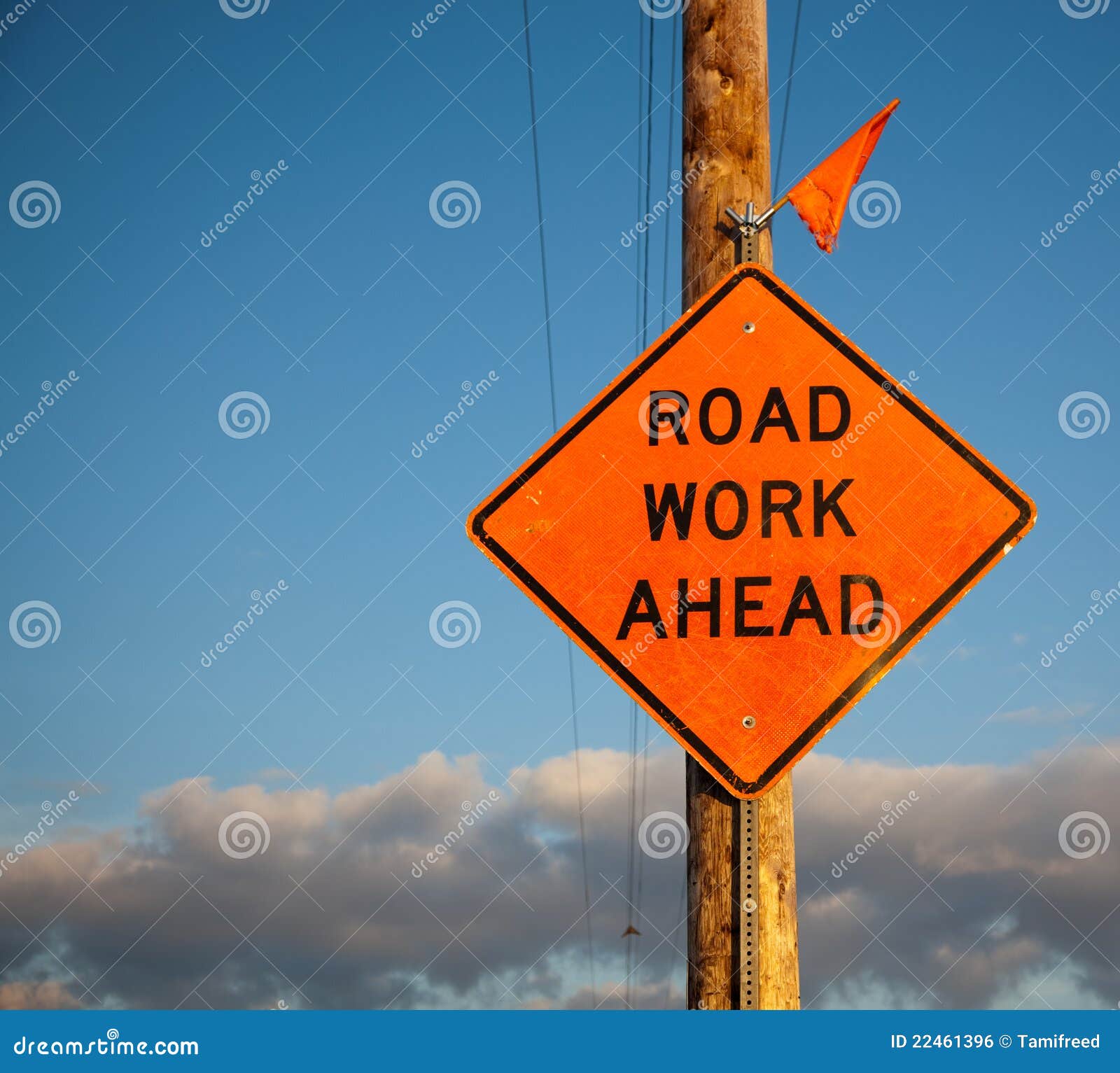 Road Work Ahead Sign stock photo. Image of lines, bolt - 22461396