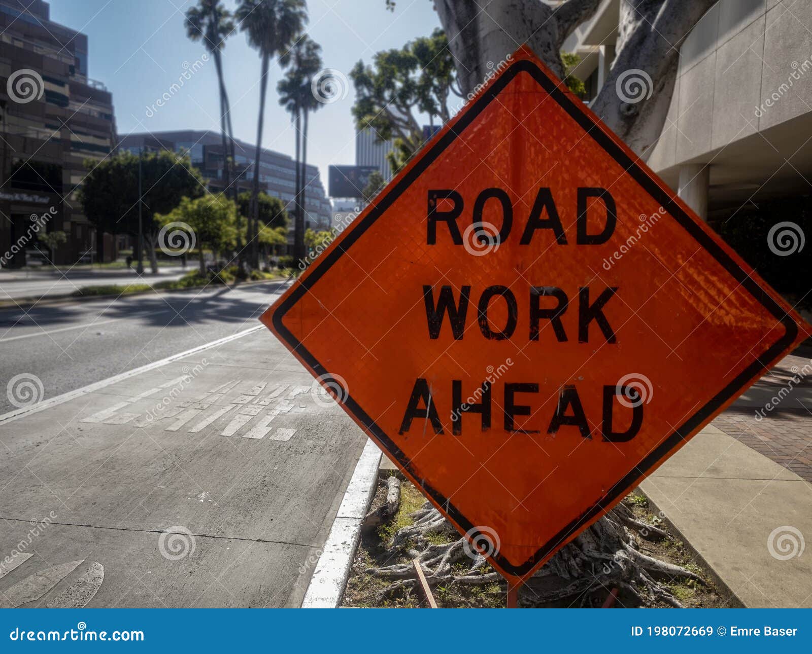Road Work Ahead Sign on a Empty Street Stock Image - Image of outdoor ...