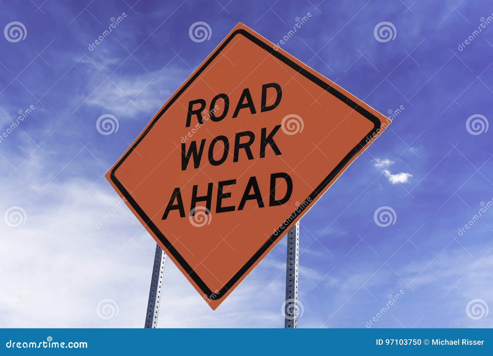 Work Ahead Street Reconstruction Site With Sign And Fence As Road ...