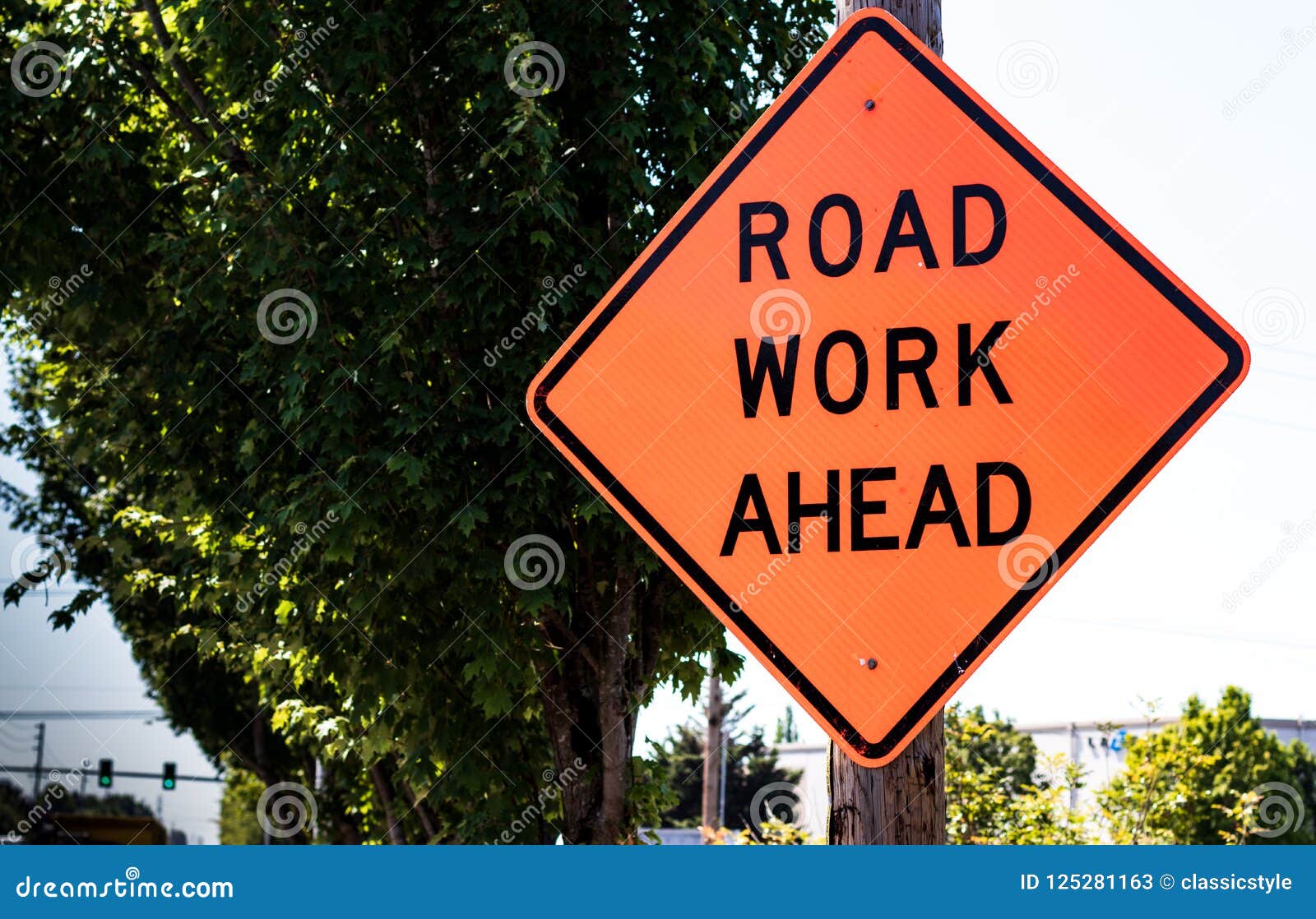 Road Work Ahead Sign on a Post Stock Image - Image of white, outside ...