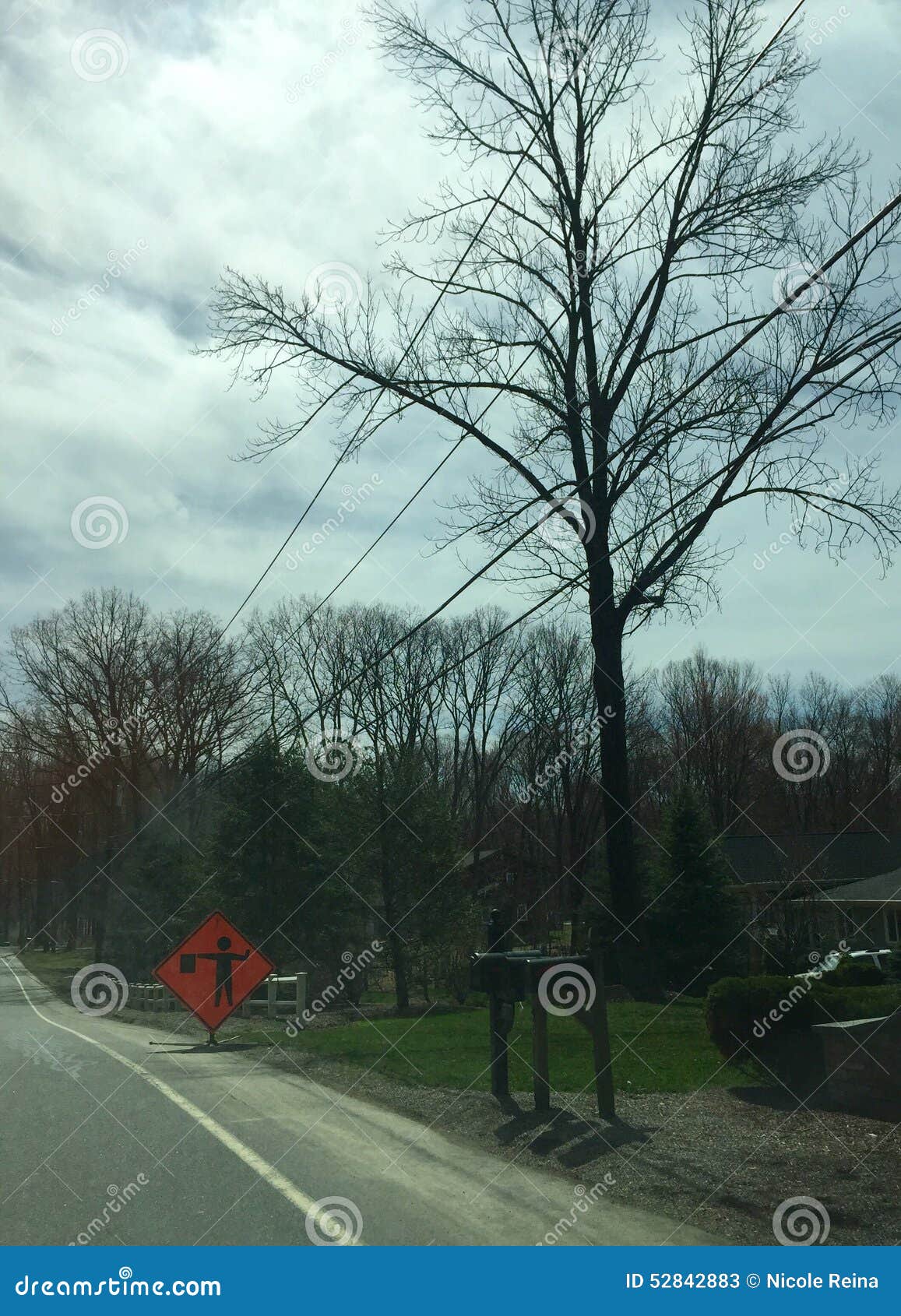 Road Work and Flagger Ahead Stock Image - Image of construction, road ...