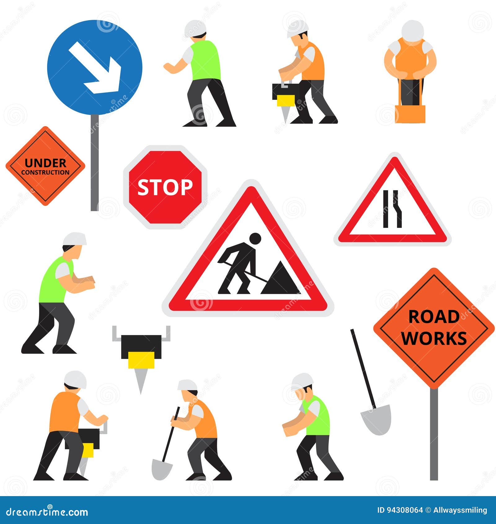 Road Work Icons or Artworks Elements Set Stock Vector - Illustration of ...