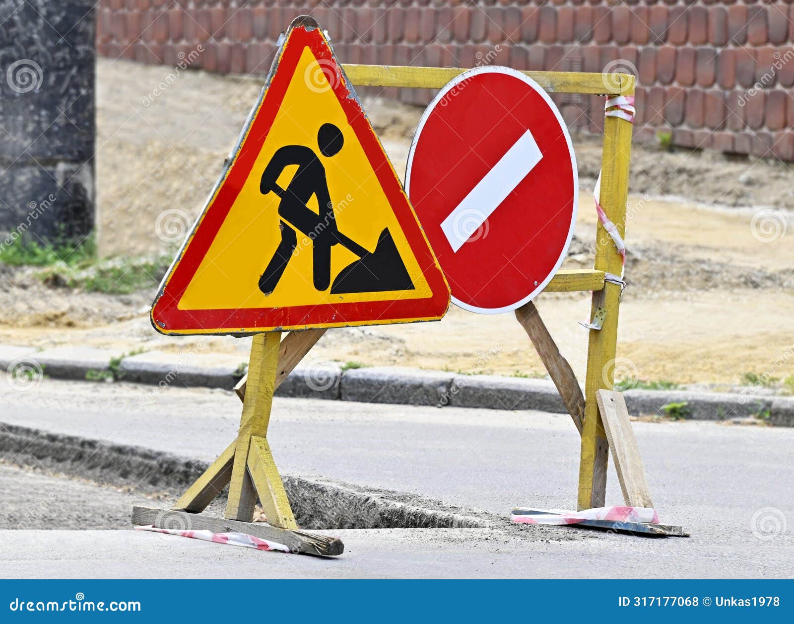 Road work sign stock photo. Image of dirt, asphalt, highway - 317177068