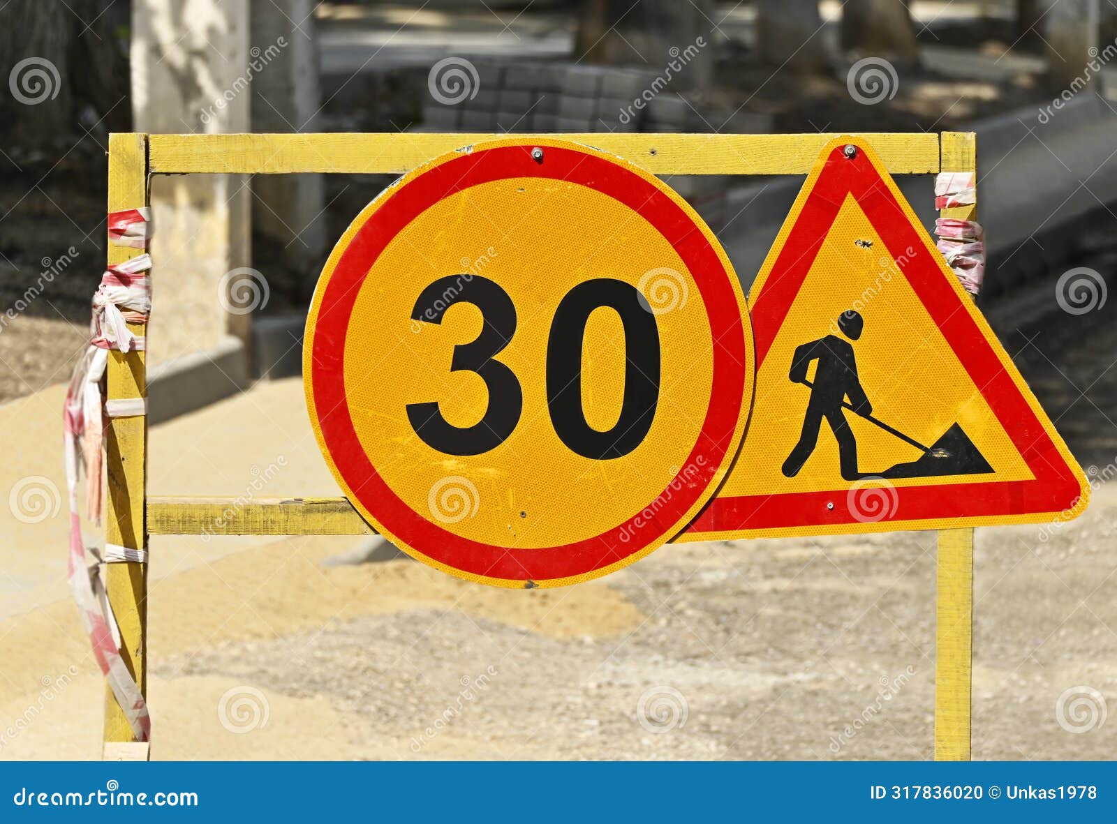 Road work sign stock photo. Image of marking, roadwork - 317836020