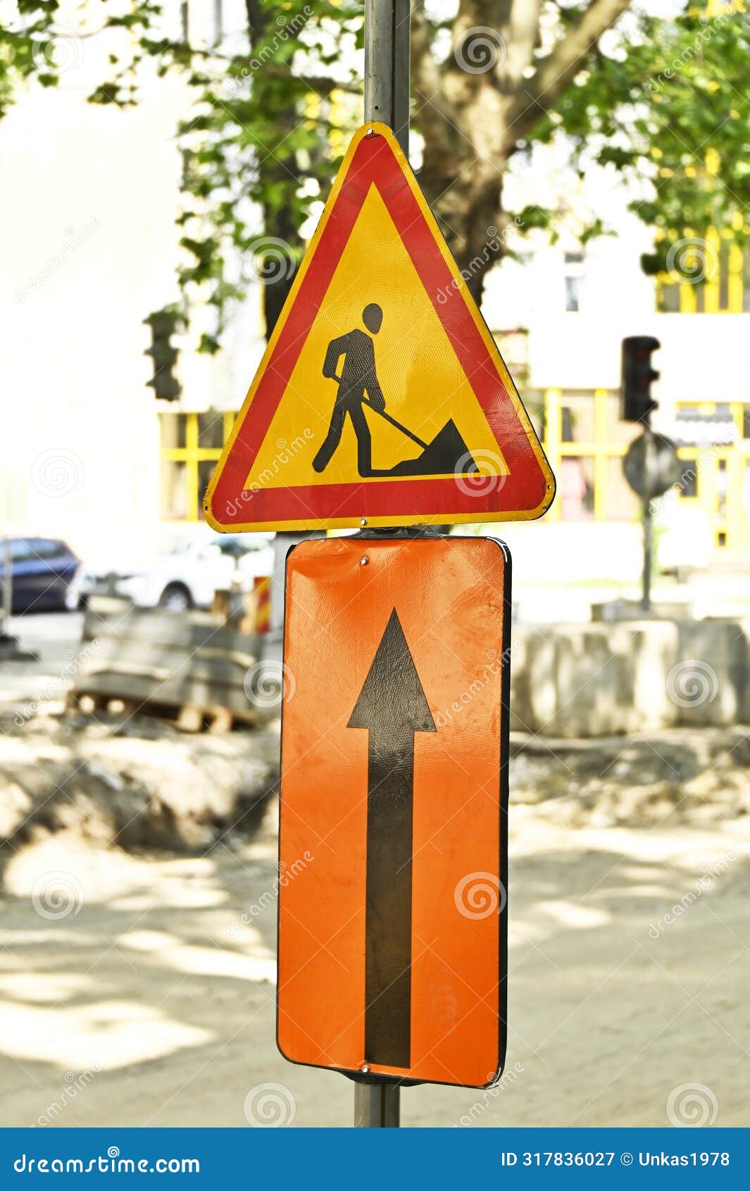 Road work sign stock image. Image of highway, construction - 317836027