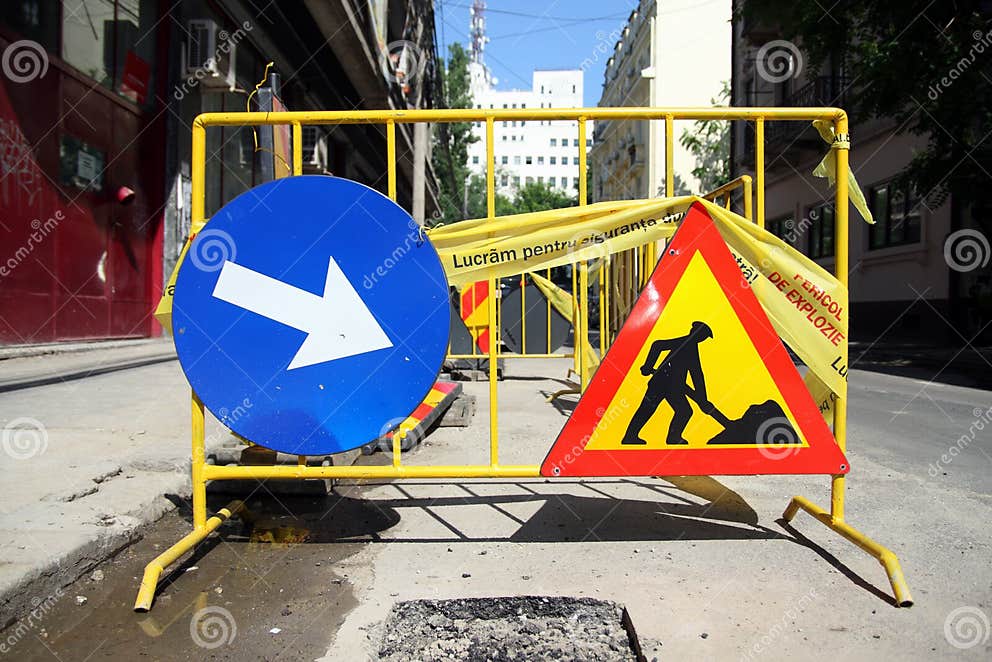 Road work signs stock image. Image of block, guidance - 25172293