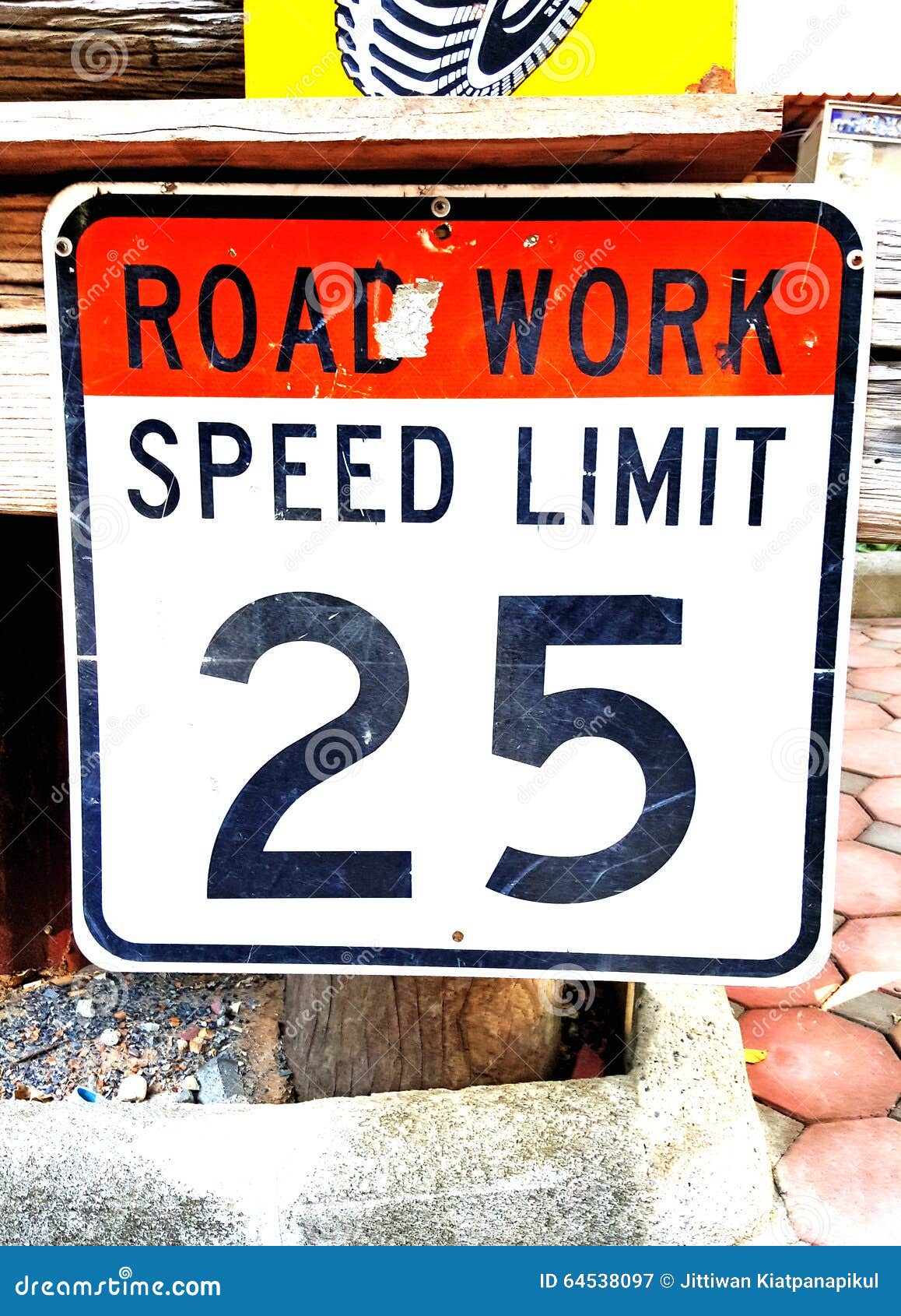 Road Work and Speed Limit Sign Post Stock Image - Image of construction ...