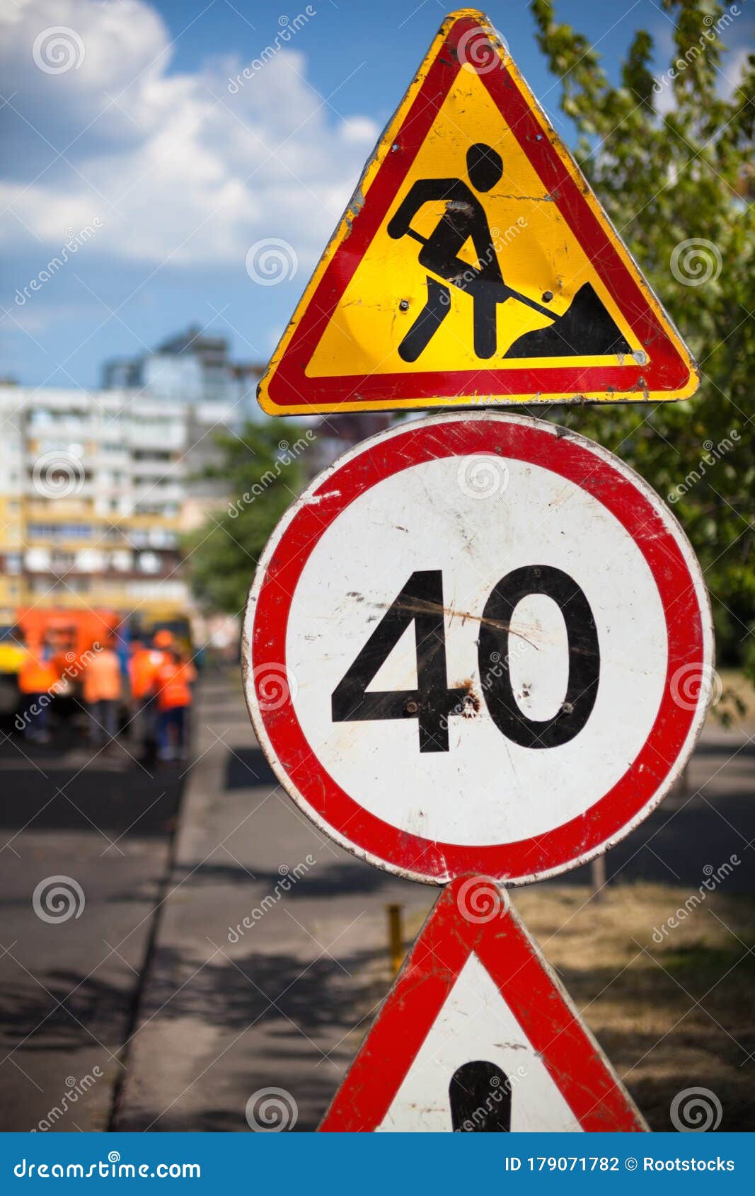Road Work and Speed Limit Signs Stock Photo - Image of repair, builder ...