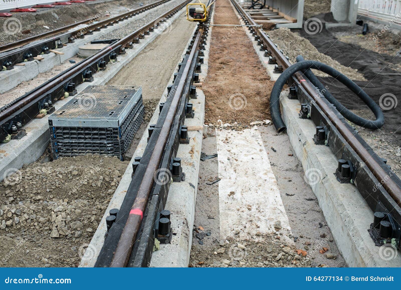 Road Work with Streetcar Rails Stock Photo - Image of stones, drainage ...