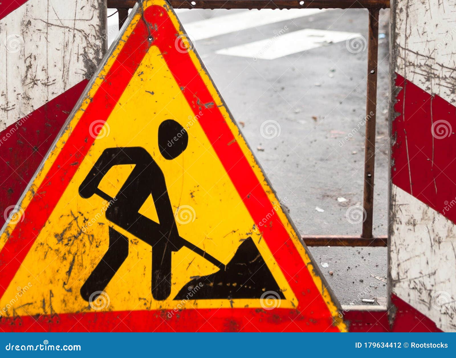 Road work. Traffic sign stock photo. Image of precaution - 179634412