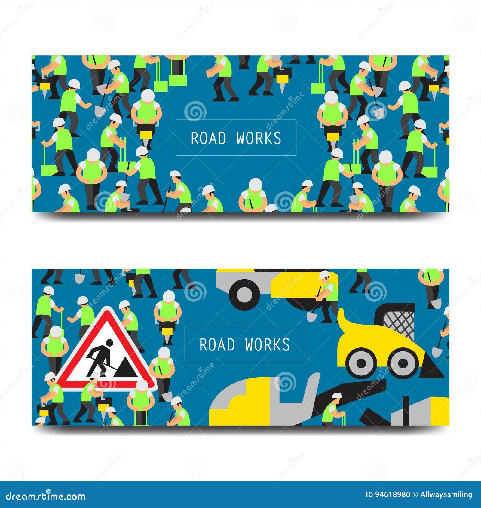 Road Work Vector Banners Horisontal Stock Vector - Illustration of ...