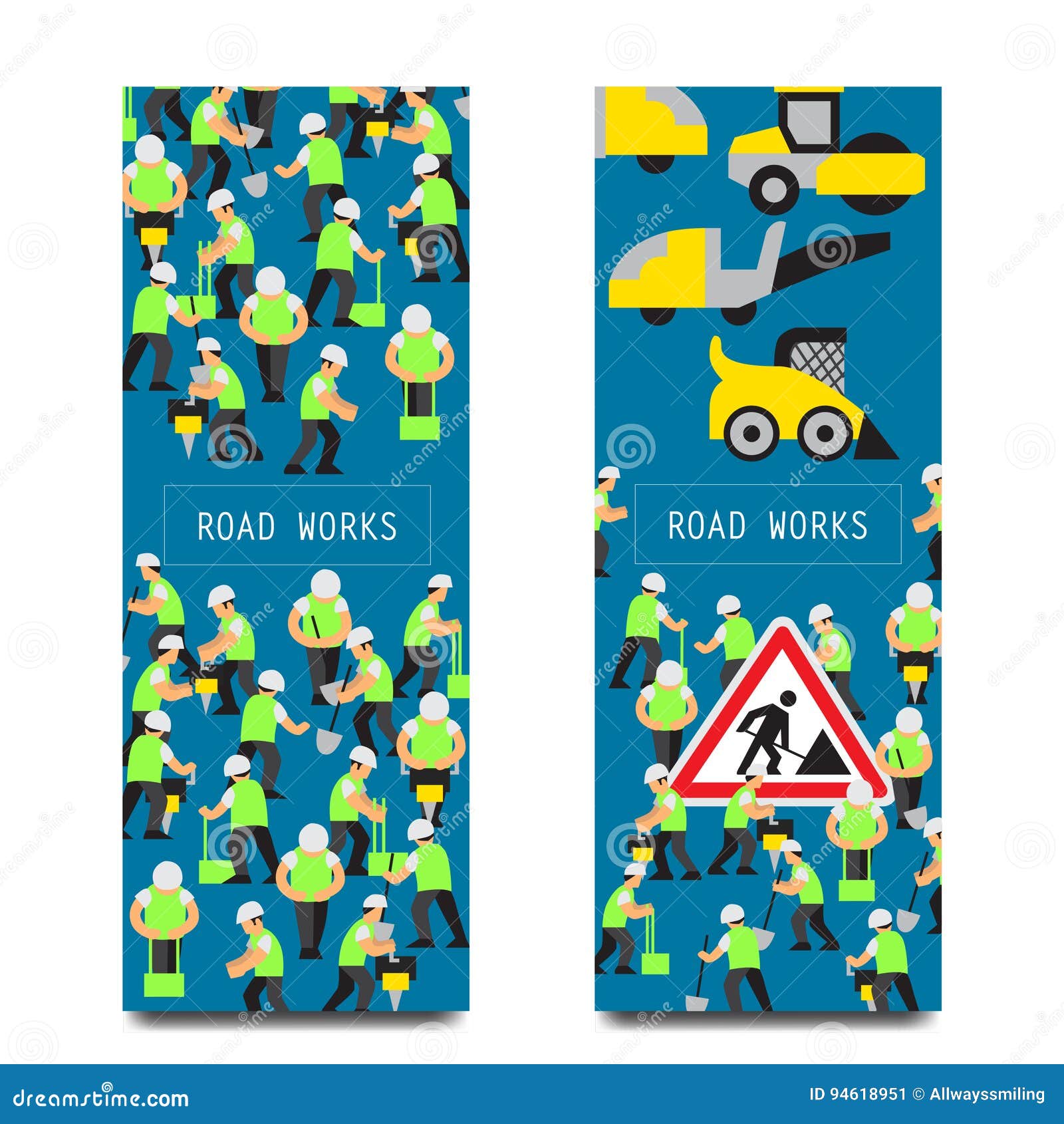 Road Work Vector Banners Vertical Stock Vector - Illustration of ...