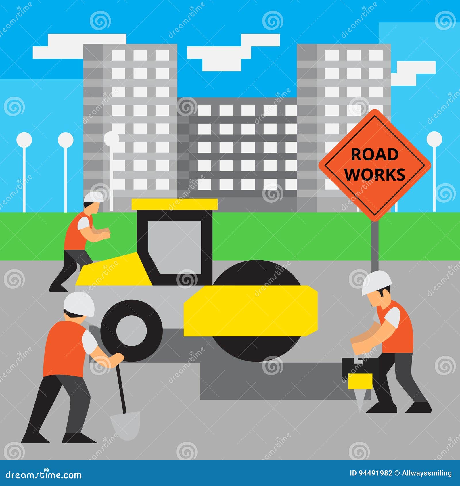 Road Work Vector Illustration Stock Vector - Illustration of land ...