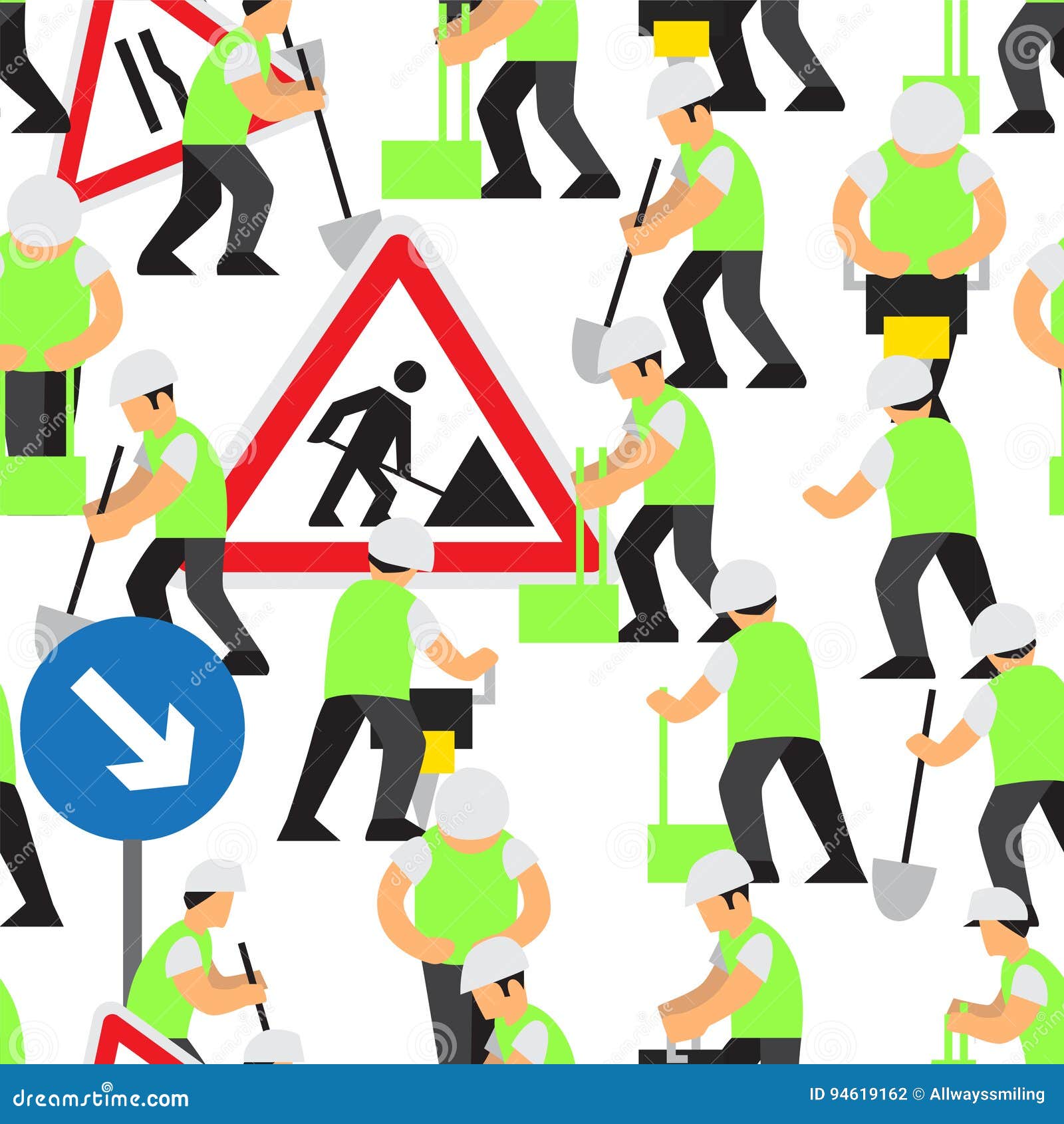 Road work vector pattern stock vector. Illustration of machinery - 94619162