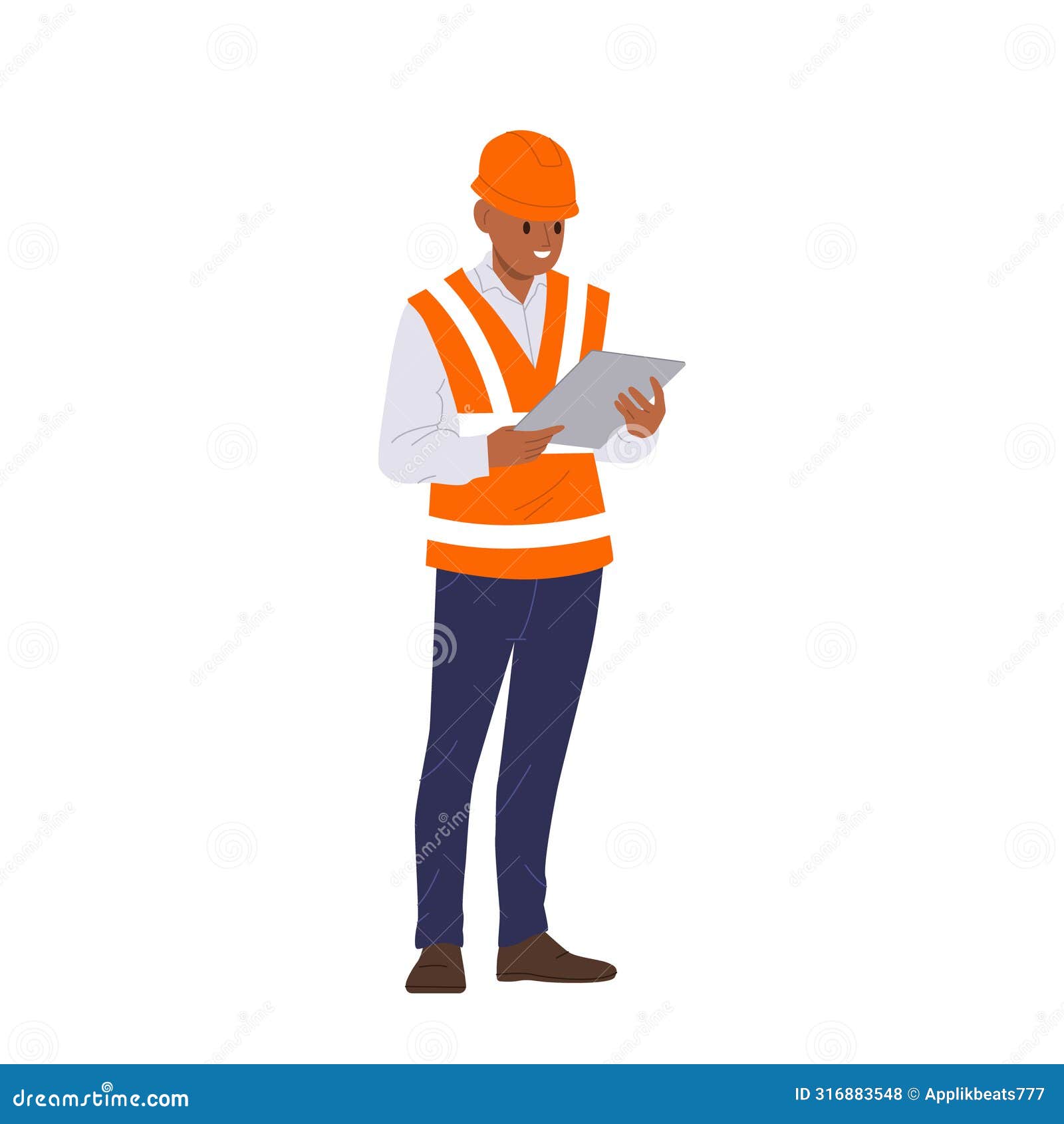 Road Worker Engineer Supervisor Cartoon Character Checking and ...