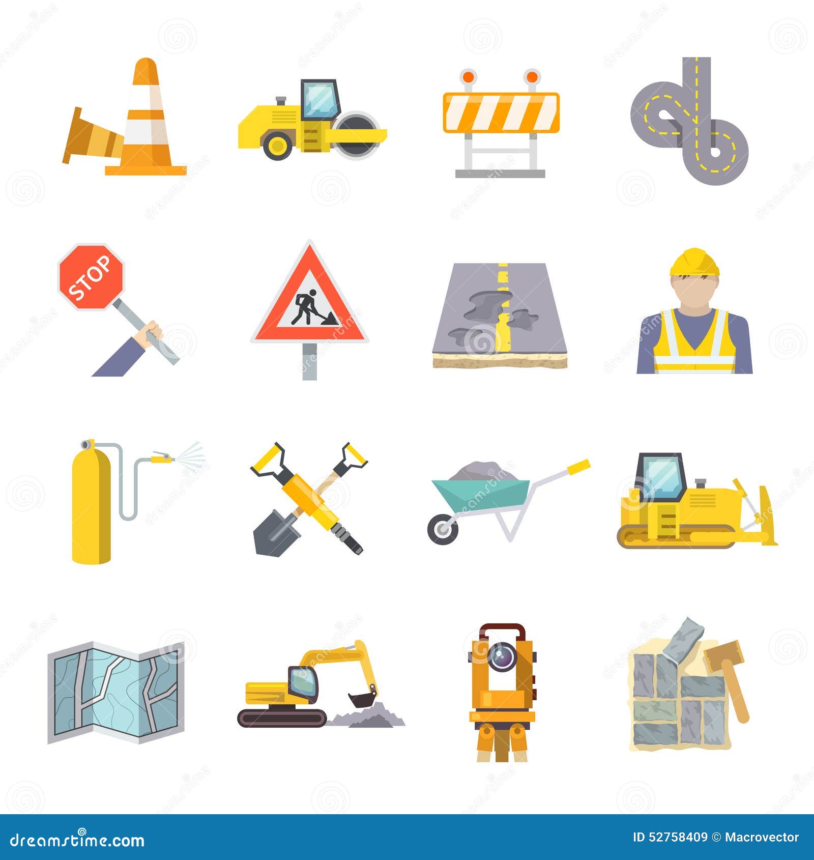 Road Worker Flat Icons Set stock vector. Illustration of computer ...