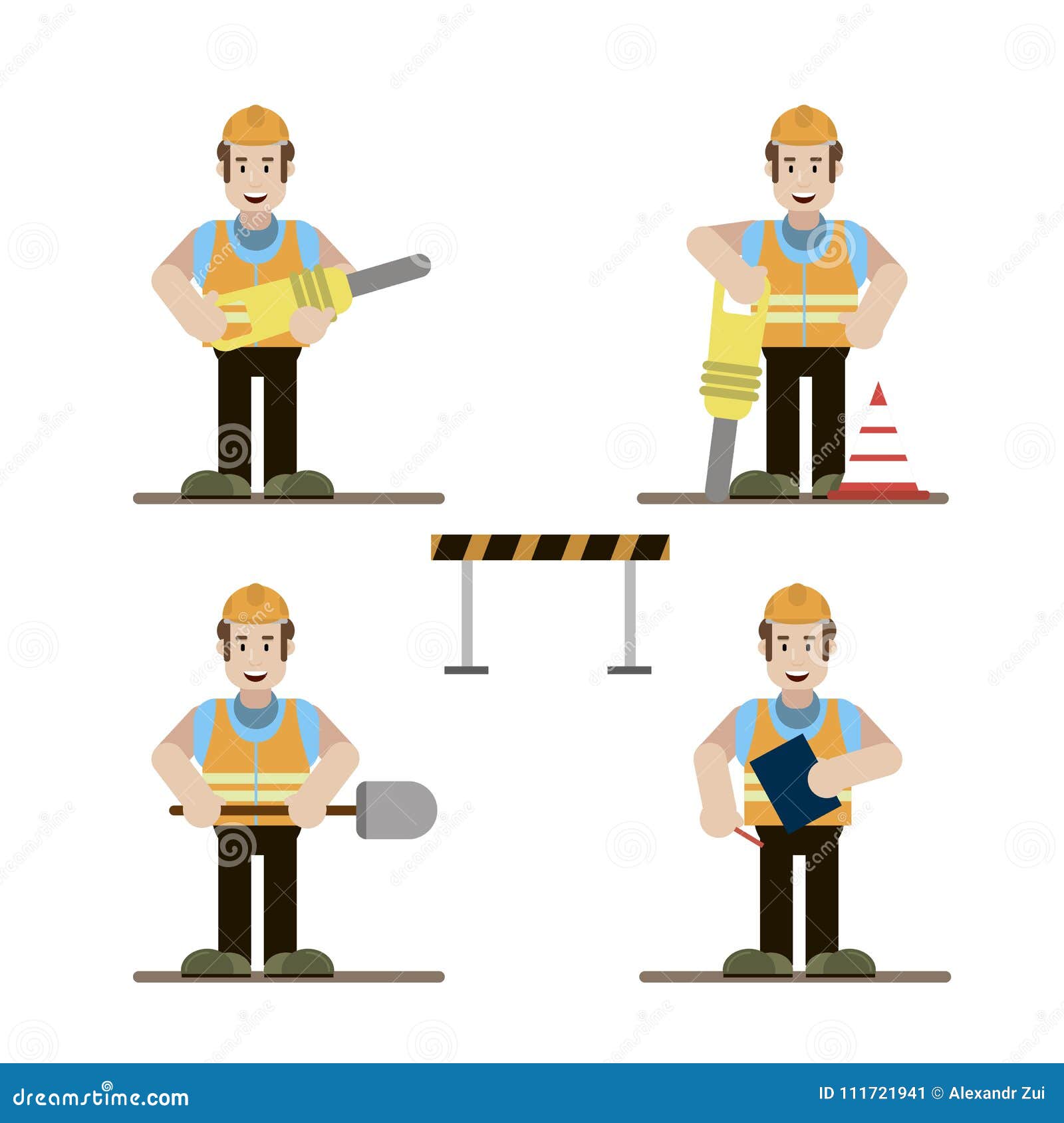 Road worker set stock vector. Illustration of holding - 111721941